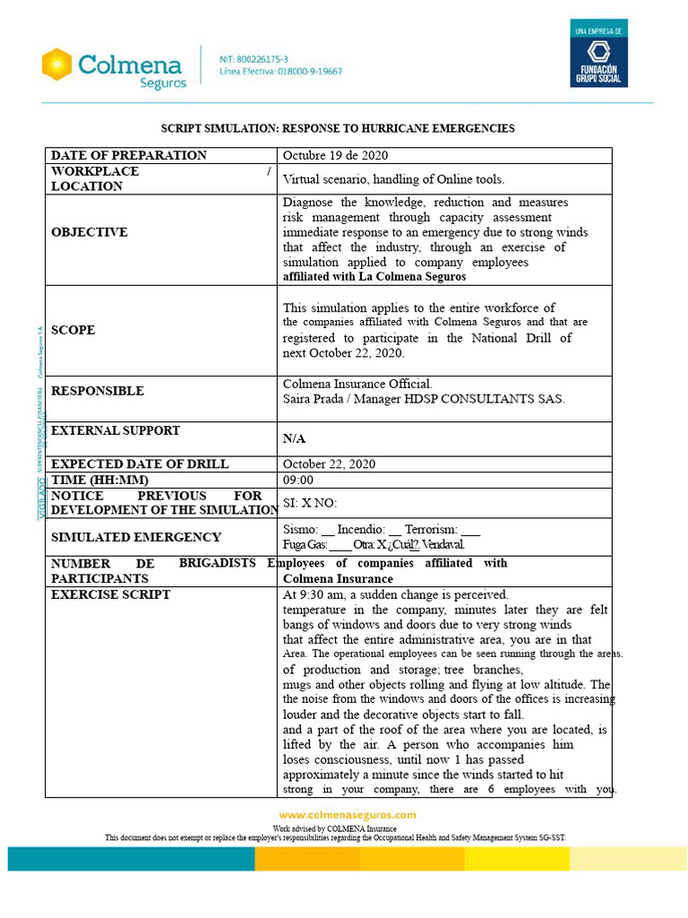 Script For Windstorm Drill in The Company | PDF | Wound | Speed