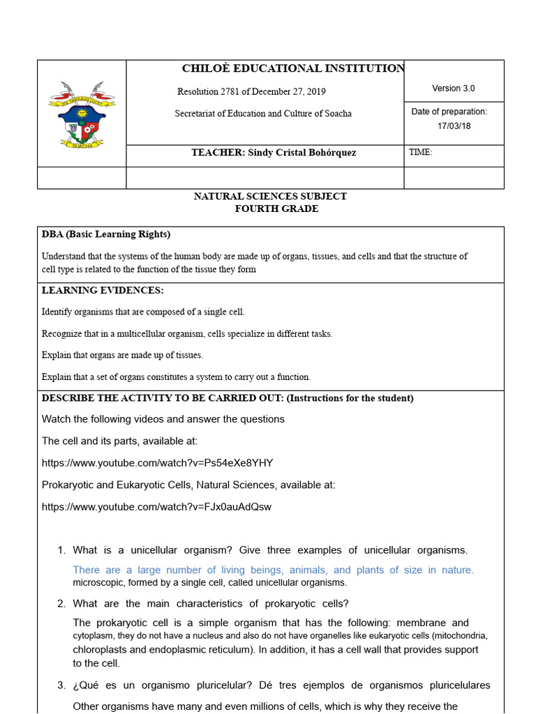 Fourth Grade Natural Sciences Workshop | PDF | Foods | Cell (Biology)