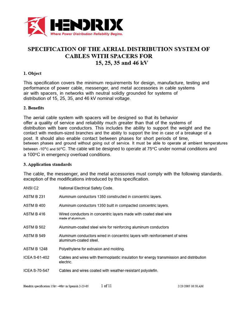 Hendrix Specification 15kV 46kV | PDF | Electrical Conductor ...