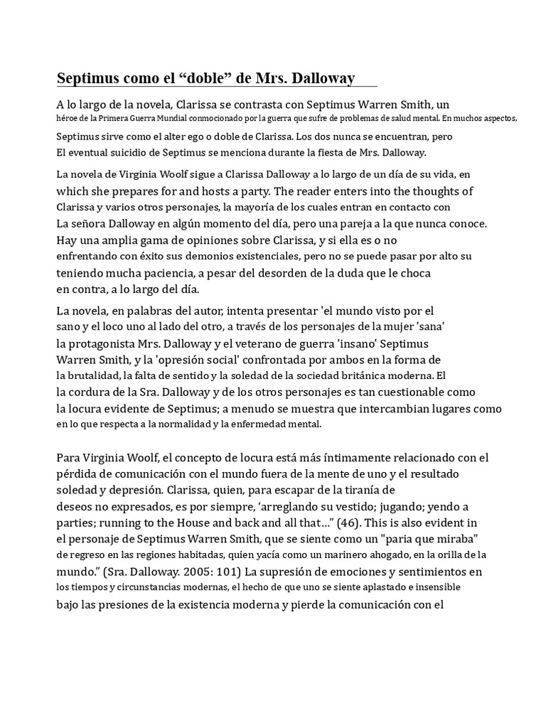 Septimus Warren Smith Como El Doble de M | PDF | La señora dalloway ...