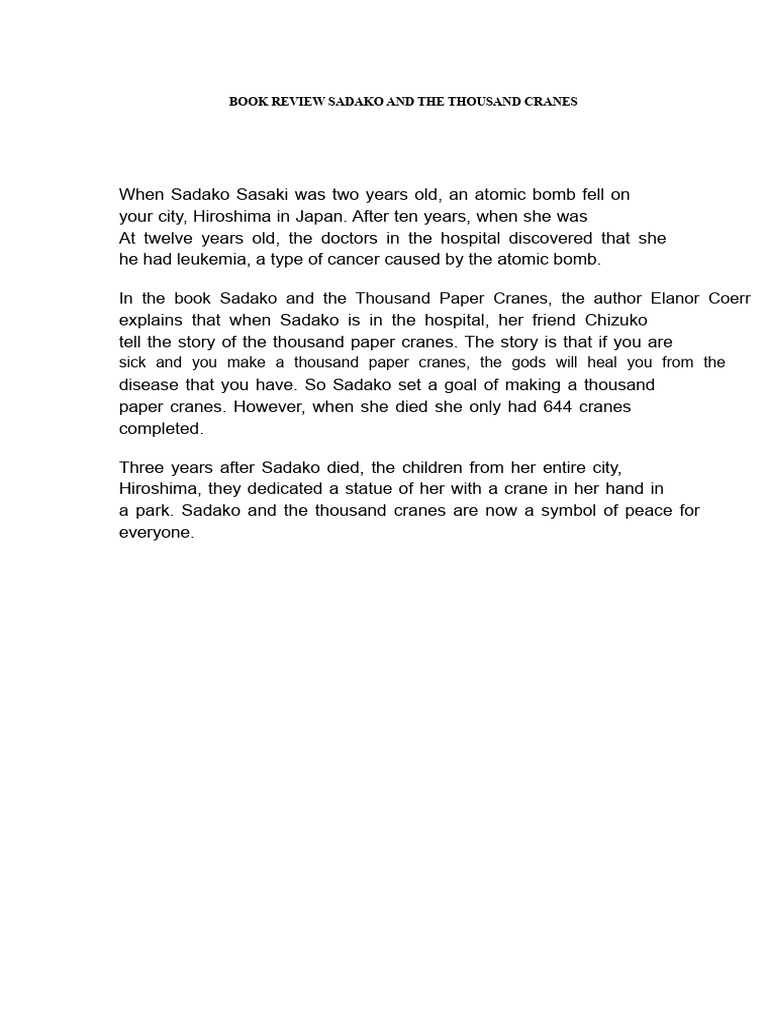 70326_review Book Sadako and The Thousand Cranes | PDF