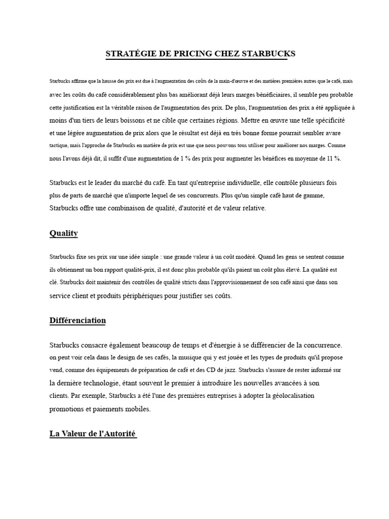 Stratégie de Pricing Efficace de Starbucks | PDF | Starbucks | Prix