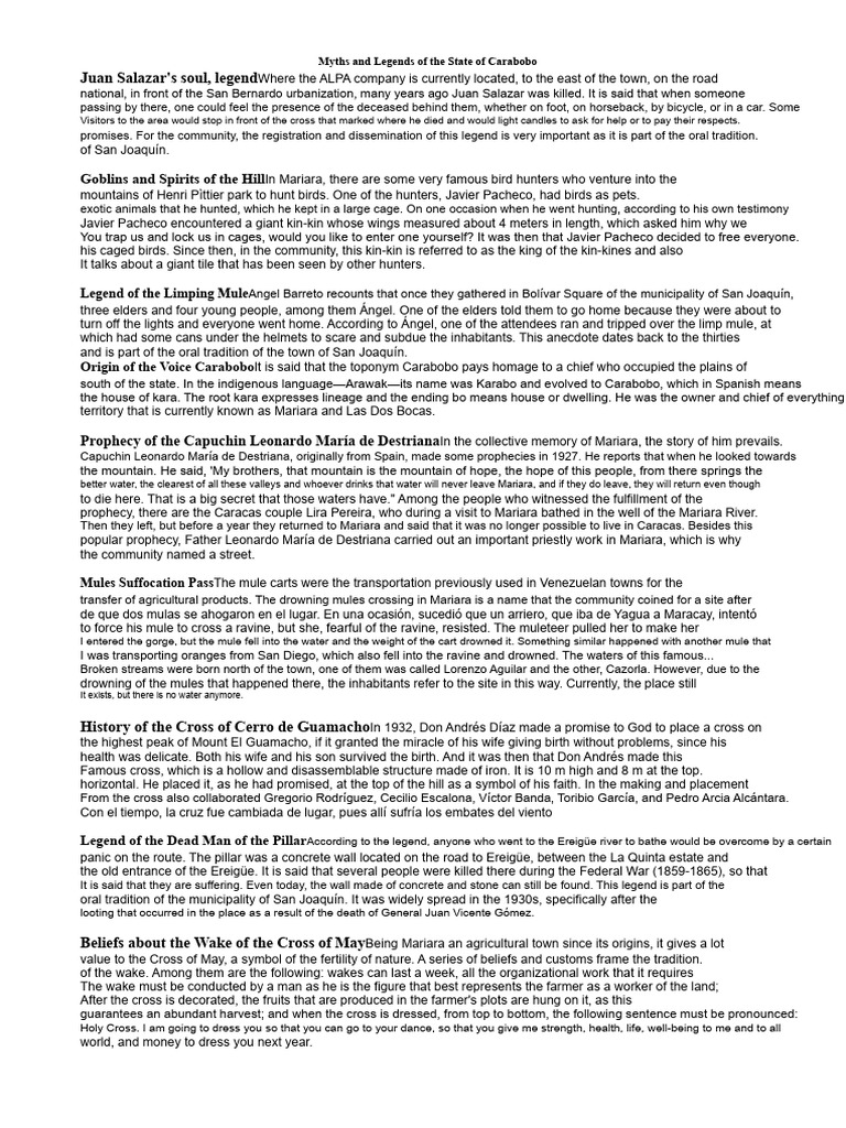 Carabobo's Myths and Legends Explained | PDF | Funeral