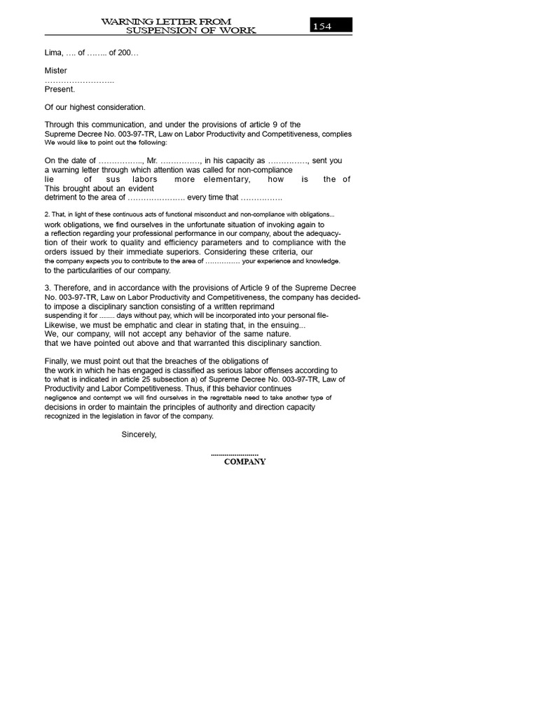 Warning Letter Template for Employee Suspension | PDF | Justice | Crime ...