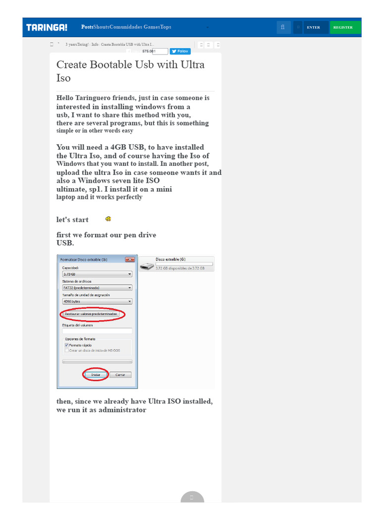 Create Bootable USB With Ultra ISO - Taringa! | PDF | Booting | Usb ...