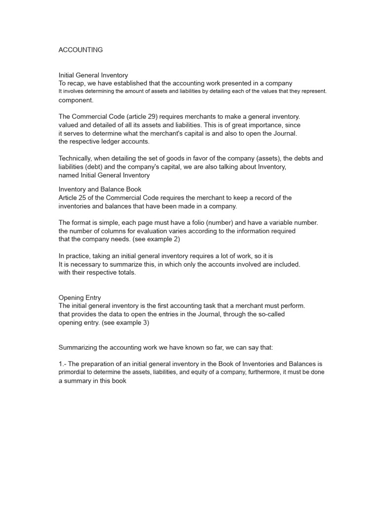 Initial General Inventory Guide | PDF | Balance Sheet | Equity (Finance)
