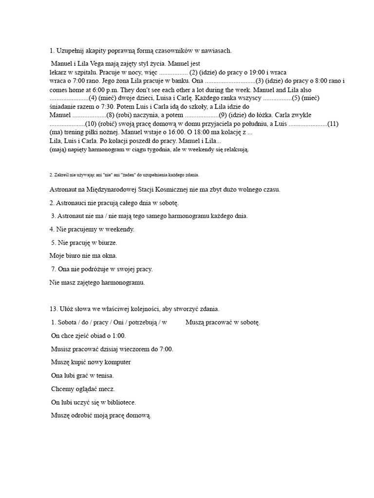 8 Uzupełnij Akapity Odpowiednią Formą Czasowników W Nawiasach. | PDF