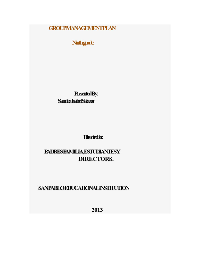Group Management Plan | PDF