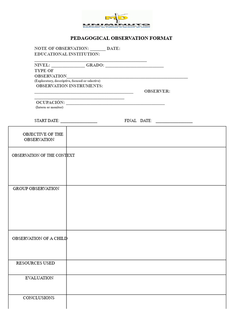 Pedagogical Observation Format | PDF