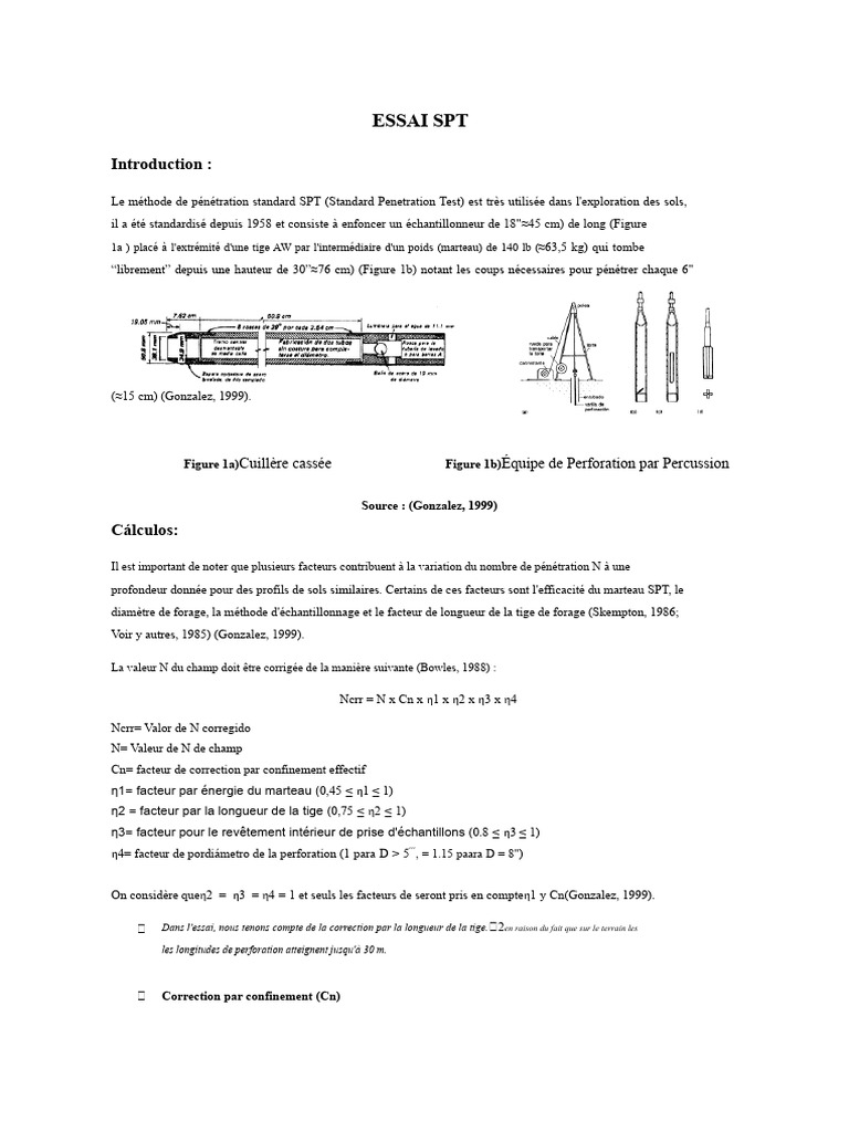 Méthode SPT : Calculs et Corrections | PDF | Forage