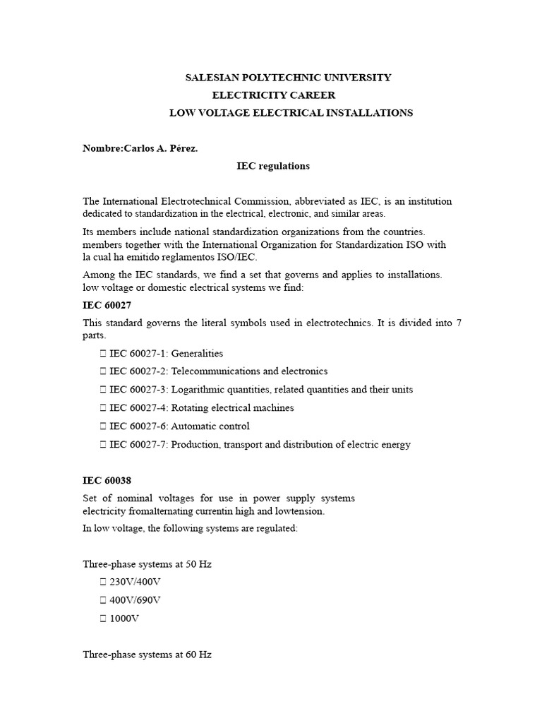 IEC Standards for Low Voltage Installations | PDF | Mains Electricity ...
