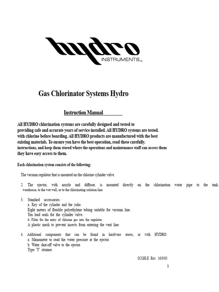 Hydro Chlorinator Manual in Spanish | PDF | Valve | Pump