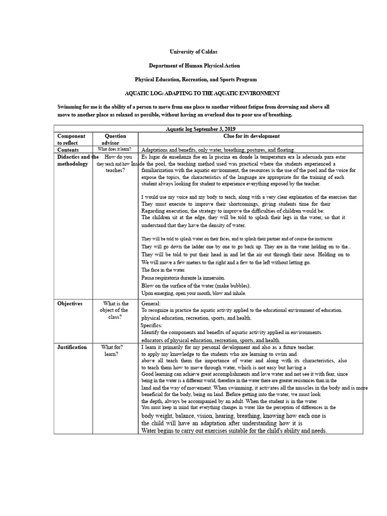 Aquatic Log | PDF | Swimming | Buoyancy