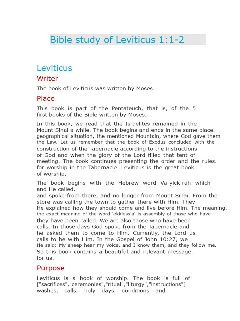 Leviticus 1:1-2 Bible Study Insights | PDF | Book Of Leviticus | Tabernacle