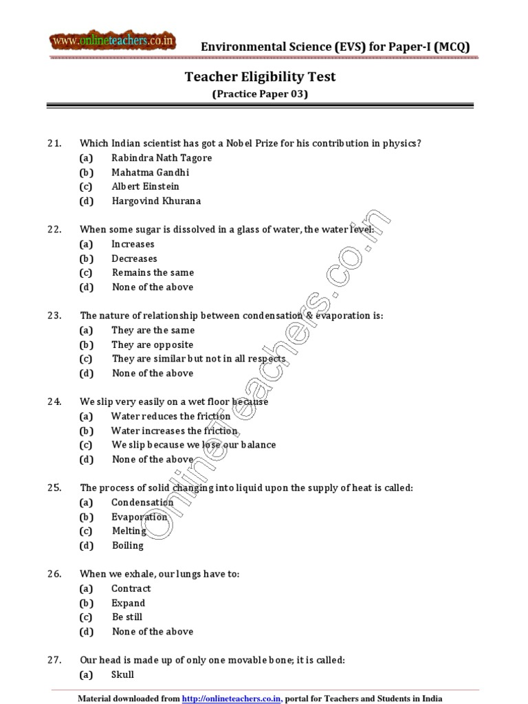 EVS Paper-I MCQ Practice Questions | PDF