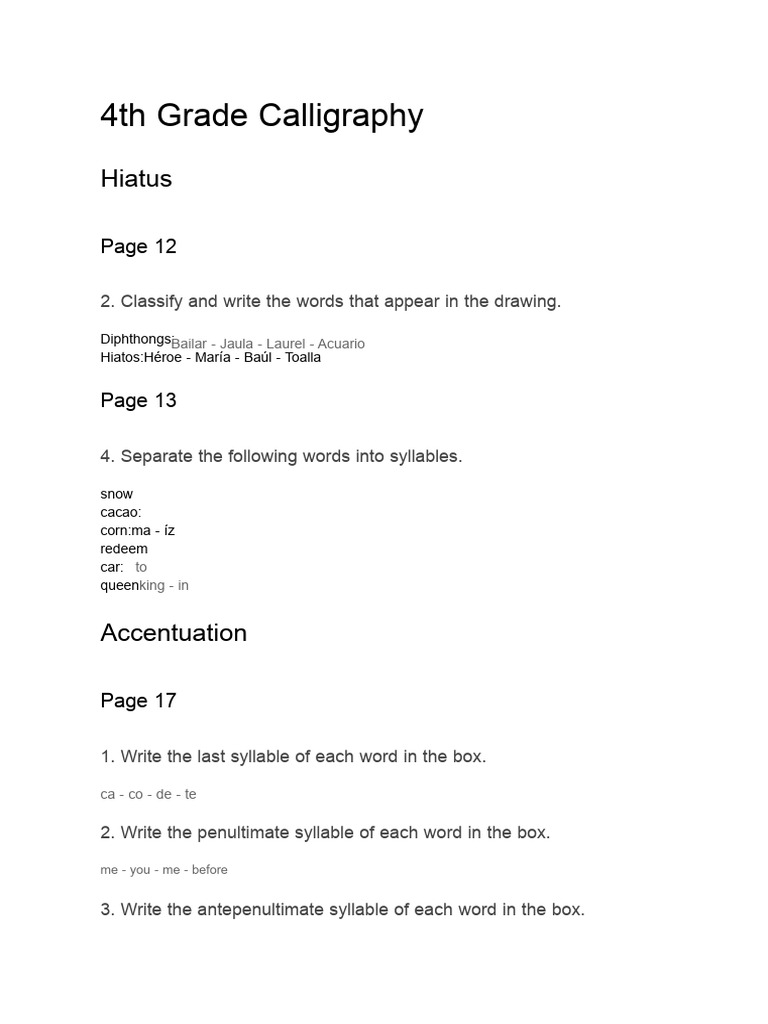 Calligraphy Exercises for 4th Graders | PDF | Grammatical Gender | Verb