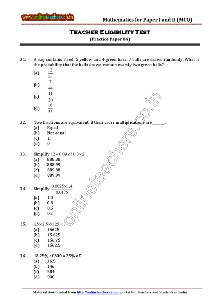 Mathematics Mcq 04 Pdf