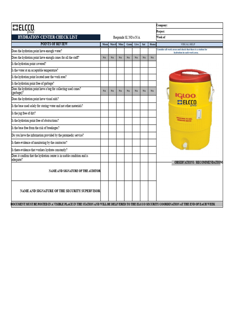 Hydration Point Checklist. ELCCO 2022 | PDF