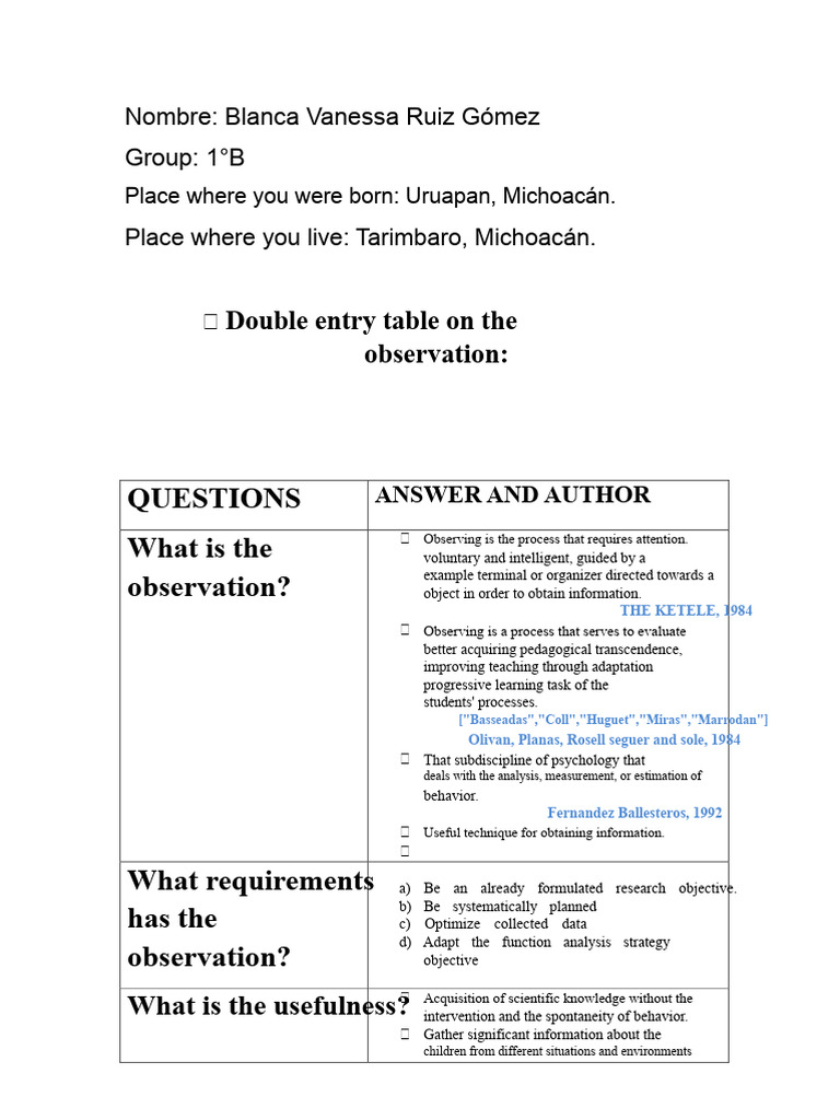 Observation Table | PDF | Narrative | Time