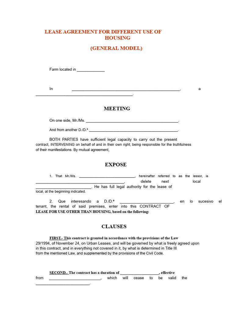 Model Lease Agreement For Use Other Than Housing | PDF | Lease ...