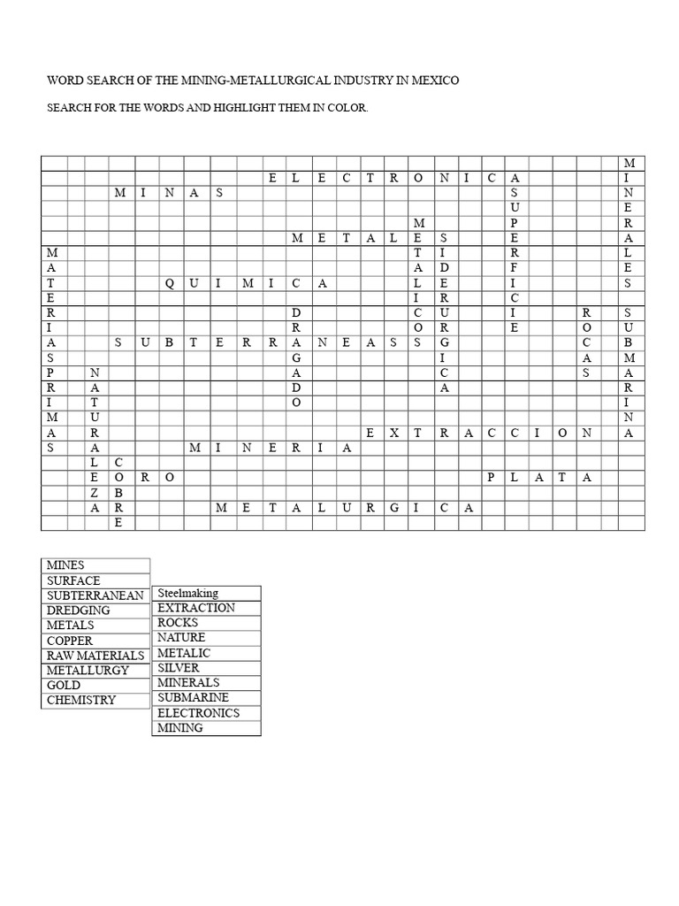Word Search of The Mining Industry | PDF