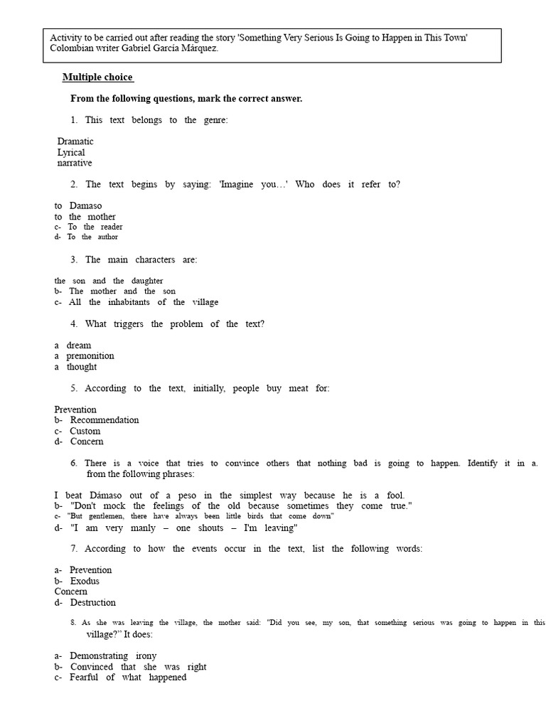 Activity Guide for García Márquez's Story | PDF