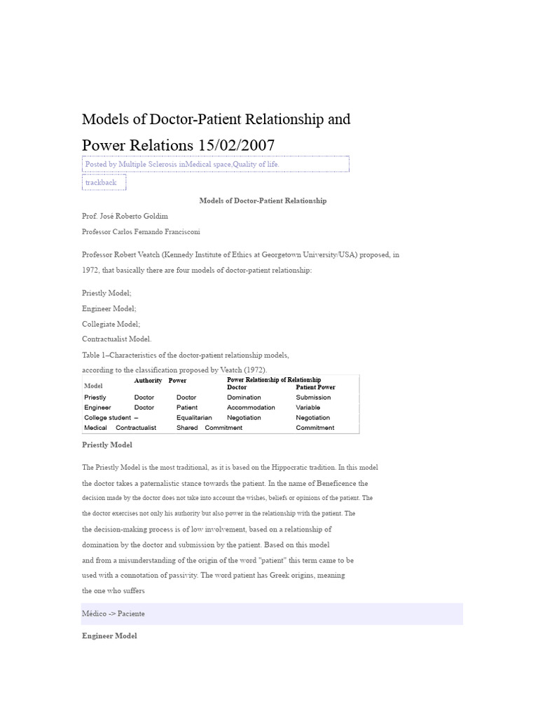 Models of Doctor-Patient Relationship | PDF