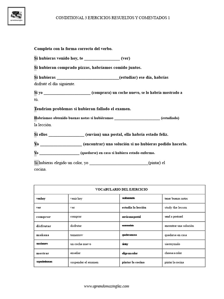 Ejercicios Resueltos de Condicional 3 | PDF | Lingüística | Sintaxis