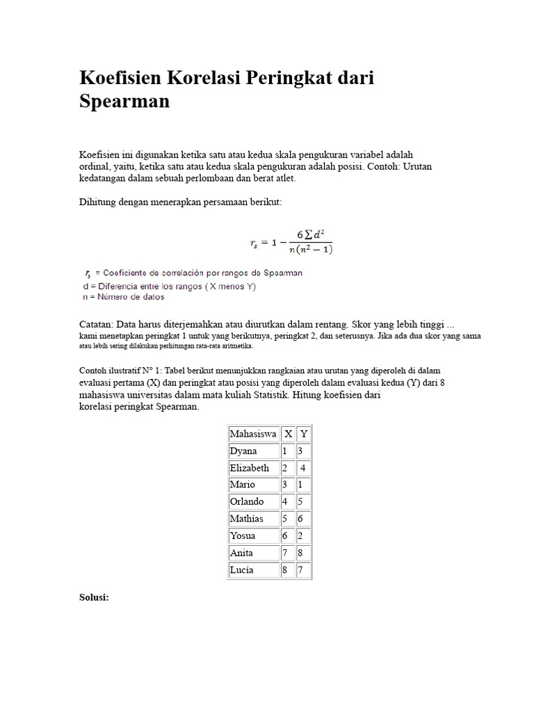 Koefisien Korelasi Peringkat Spearman | PDF