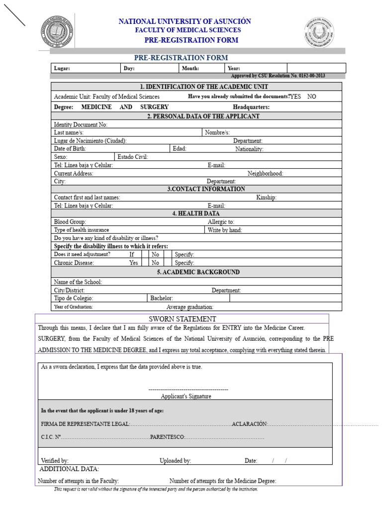 PRE-REGISTRATION FORM 2020 - ONE | PDF | Medicine | Health Care