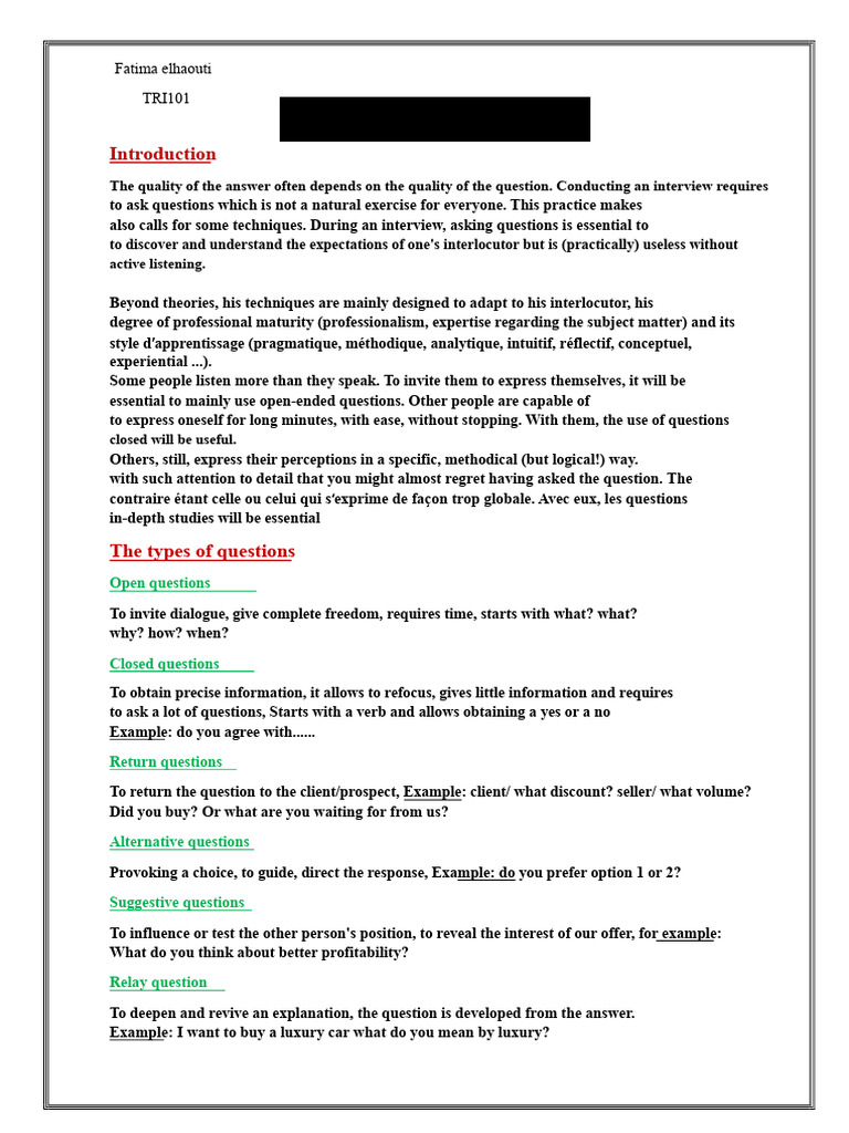 The Different Types of Questions | PDF | Question | Psychology