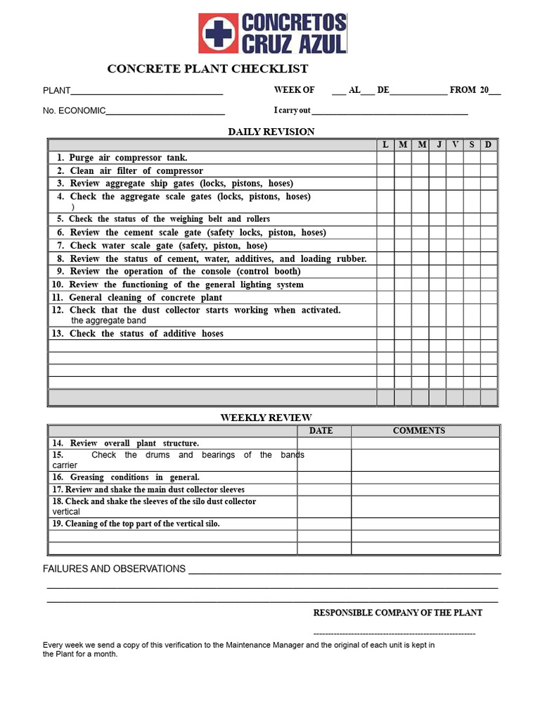 Checklist for Concrete Plant Cycna1 | PDF