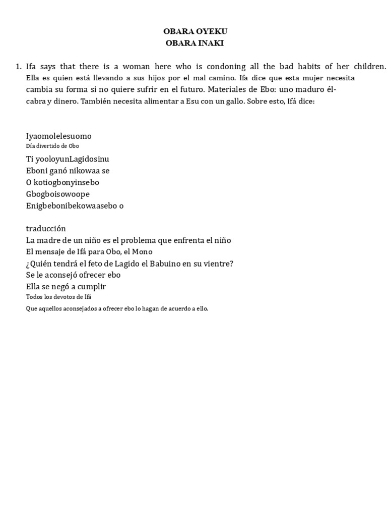 Consejos de Ifá en Obara Oyeku | PDF | Santeria