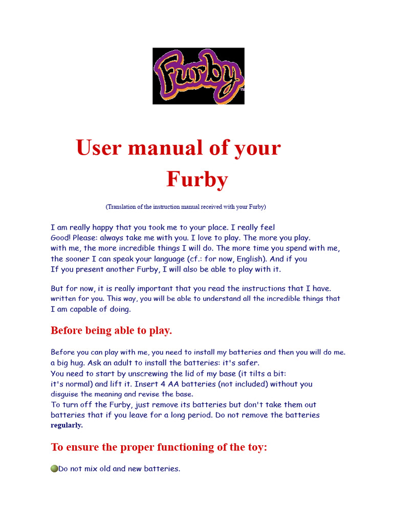 Furby User Manual and Care Instructions | PDF