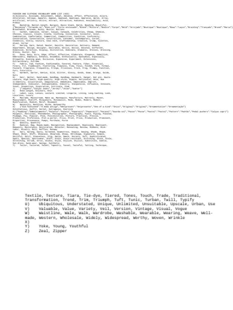Lista de Vocabulário de MODA | PDF | Clothing | Fashion