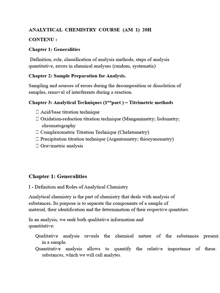 Analytical Chemistry Course Overview | PDF | Analytical Chemistry ...