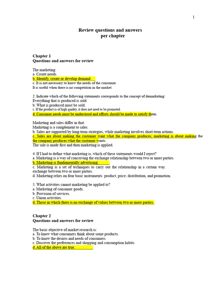 Marketing Review Questions and Answers | PDF | Marketing | Supply And ...