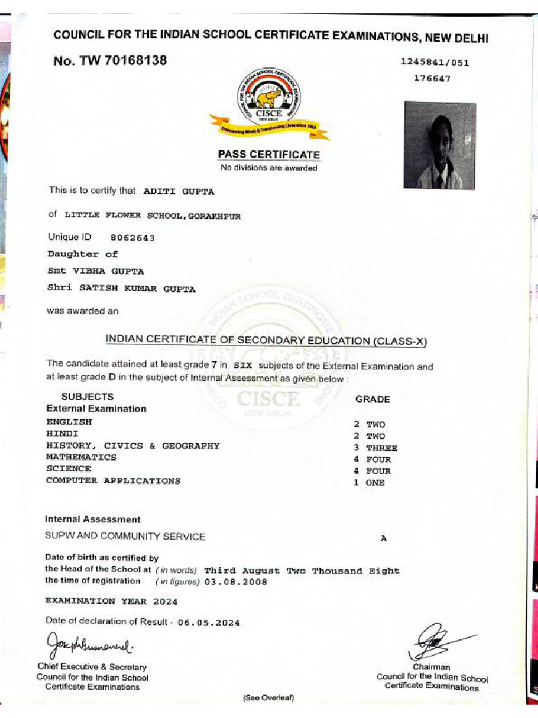 Class 10 TH Certificate - Compress | PDF