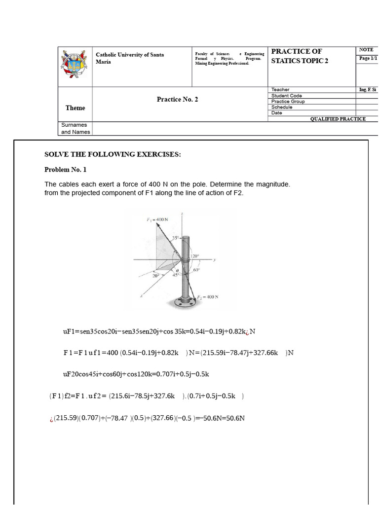 Statics Practice Problems Solutions | PDF | Force | Mechanics