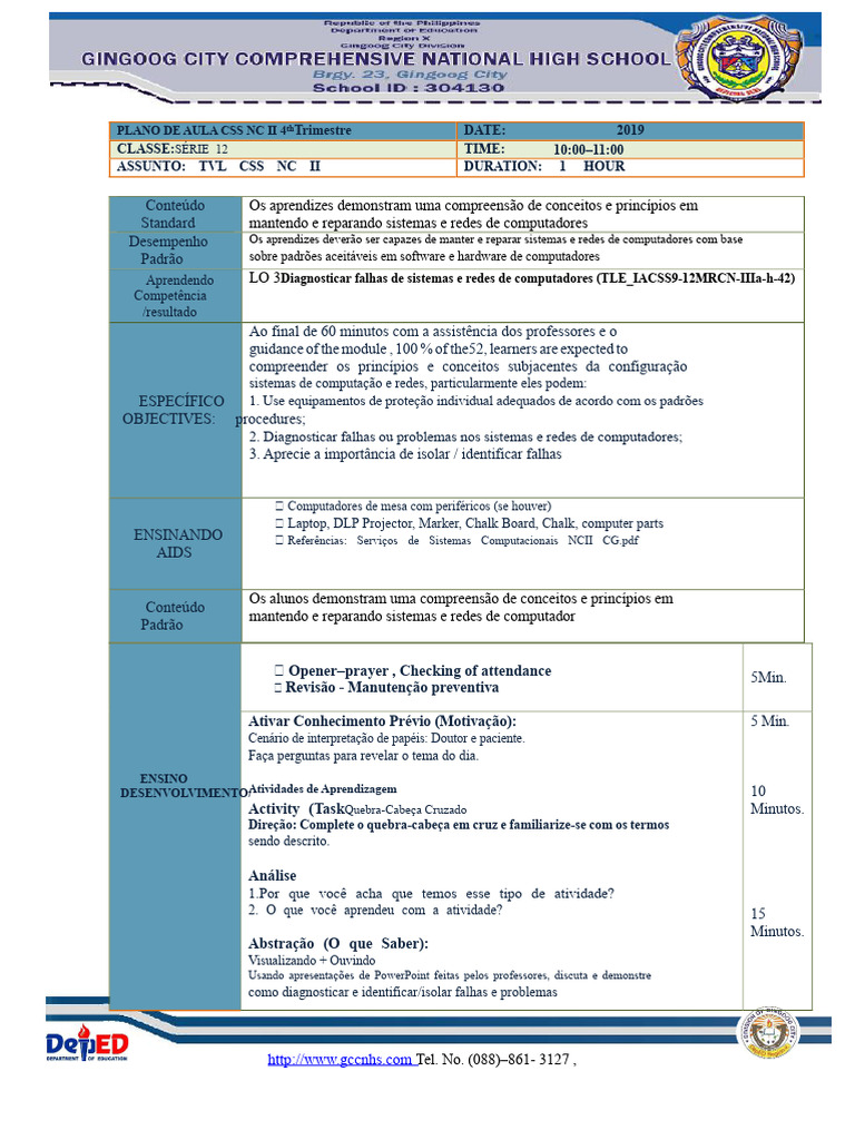 CSS NCII Plano de Aulas do 4º Trimestre LO3 Isolar | PDF | Informática