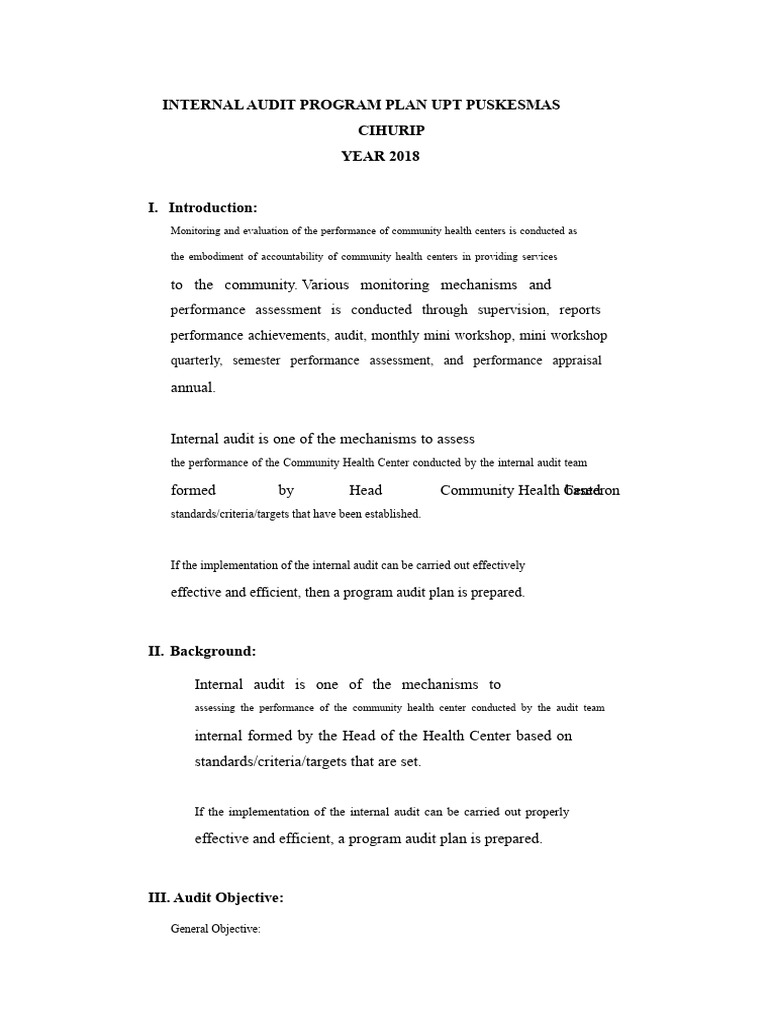 1. Example of Annual Internal Audit Program Plan for Cihurip Community ...