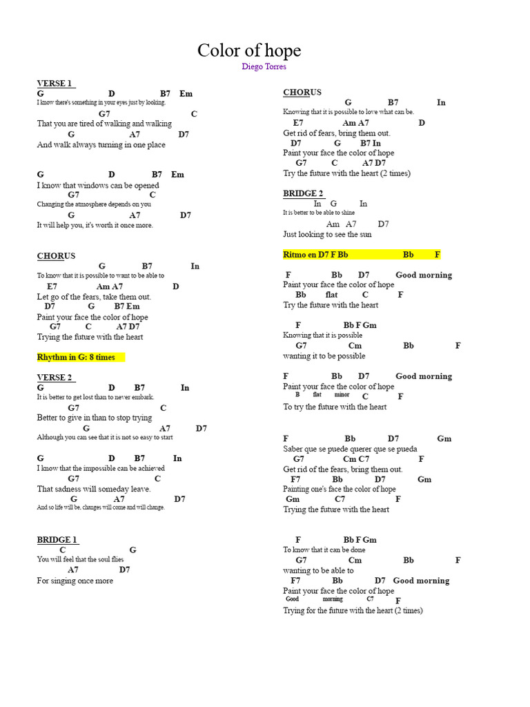 Color of Hope. Voice and Chords | PDF | Recorded Music