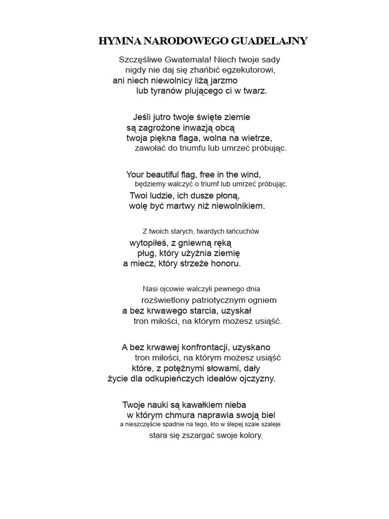 National Anthem of Guatemala in English | PDF