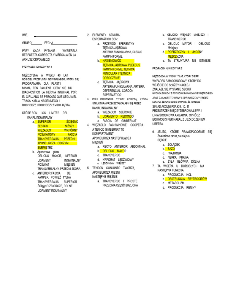 Egzamin 1 Szy Kurs Brzuch | PDF