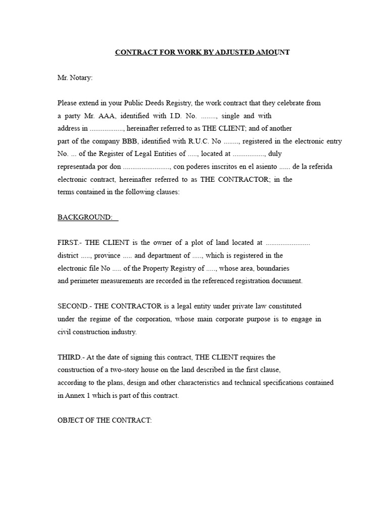 Contract For Work by Raised Adjustment | PDF | Taxes | Common Law