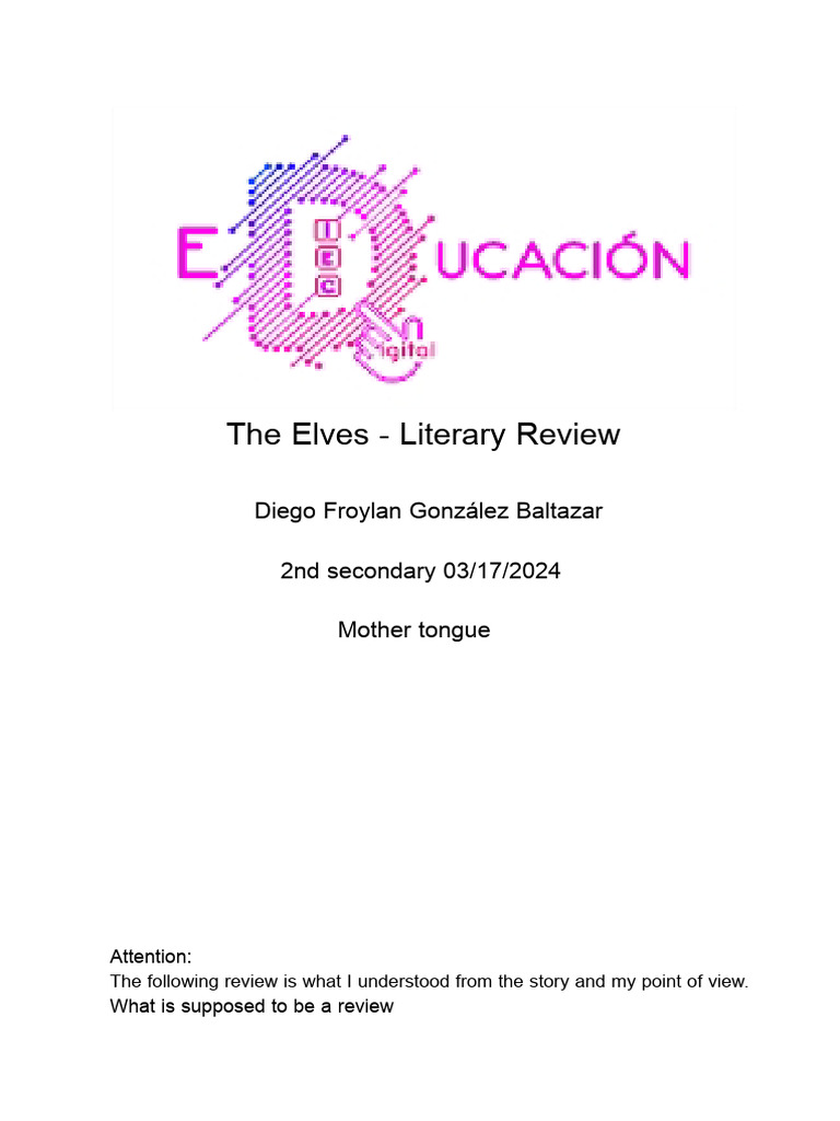 The Elves - Literary Review Diego F. XP Points Native Language 2nd ...