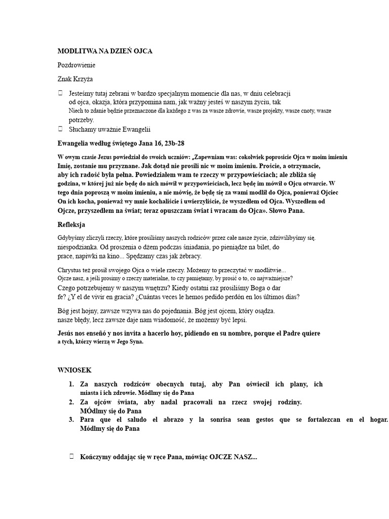 Modlitwa Na Dzień Ojca | PDF
