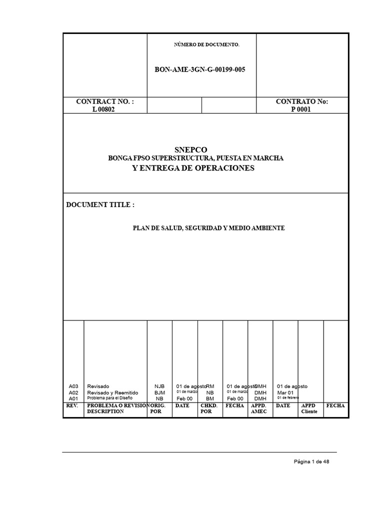 HSE Plan - FPSO Superestructura PDF | PDF | Sistema de manejo de ...