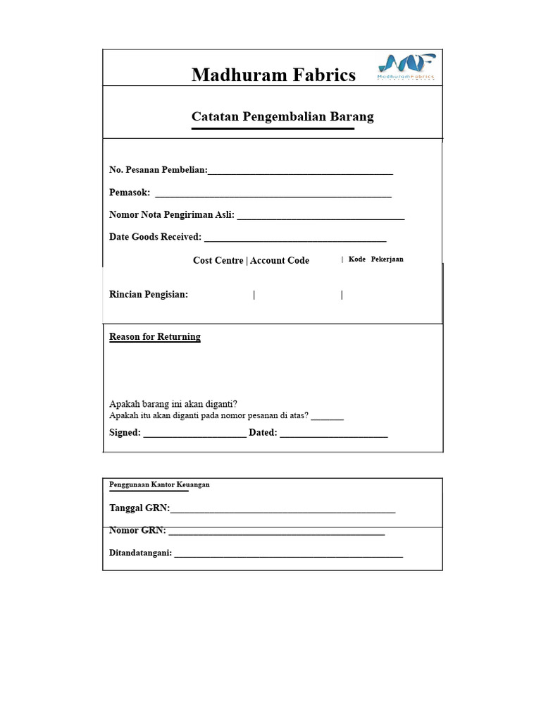 Template Pengembalian Barang | PDF