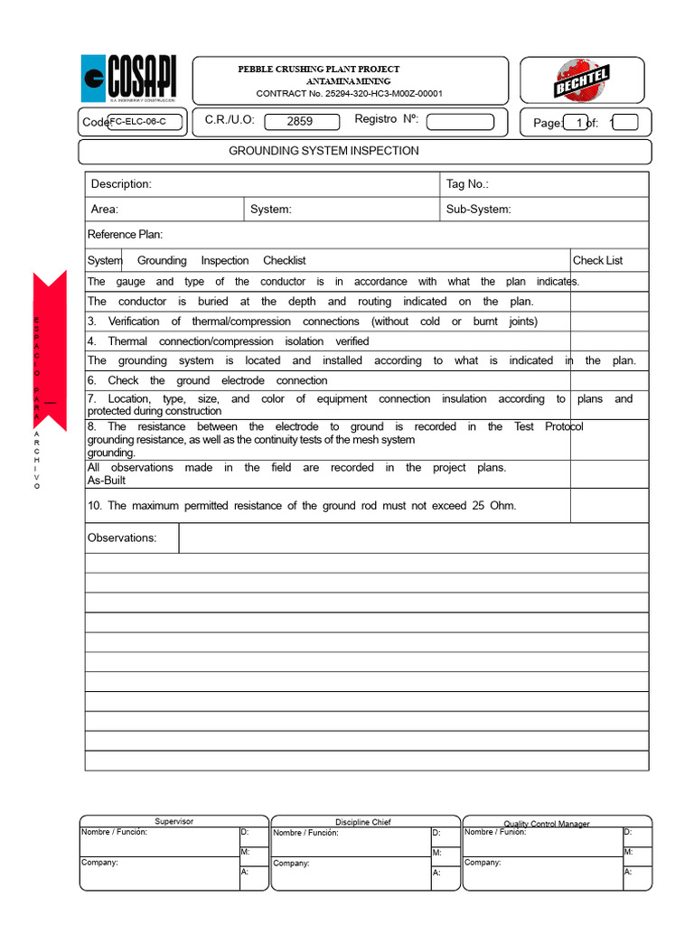 Grounding System Inspection Checklist | PDF | Electricity ...